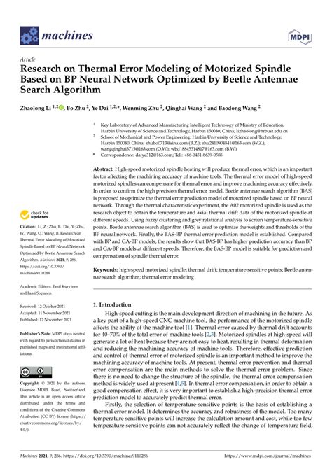 Pdf Research On Thermal Error Modeling Of Motorized Spindle Based On Bp Neural Network
