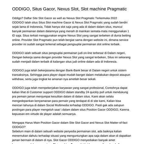 Oddigo Situs Gacor Nexus Slot Slot Pragmaticogzbg Pdf Pdf Docdroid