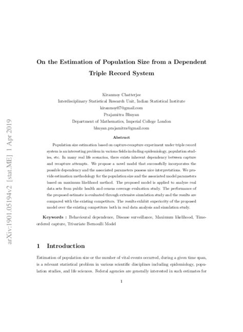 Pdf On The Estimation Of Population Size From A Dependent Triple‐record System