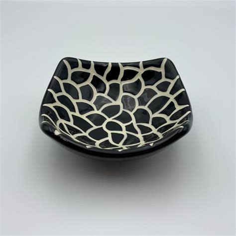 Square Bowl Small Black And White Sgraffito Pattern Sandras Ceramics