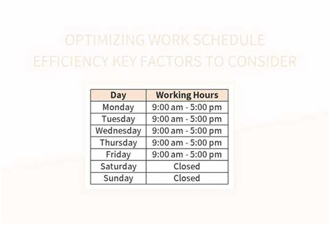 Optimizing Work Schedule Efficiency Key Factors To Consider Excel Template Free Download Pikbest