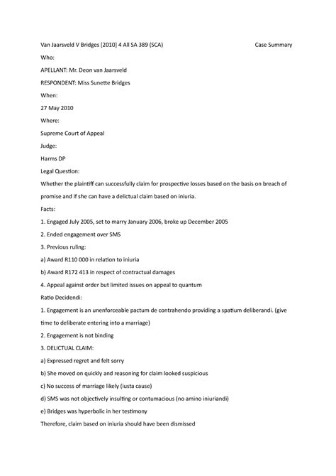 Van Jaarsveld Case Van Jaarsveld V Bridges [2010] 4 All Sa 389 Sca