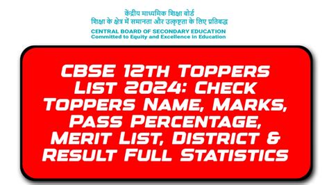 Cbse 12th Toppers List 2024 Check Toppers Name Marks Pass Percentage Merit List District