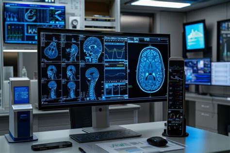 high tech lab with multiple screens displaying brain data emphasizing advanced neural analysis