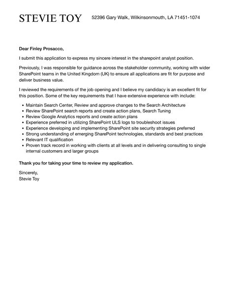 Sharepoint Analyst Cover Letter Velvet Jobs