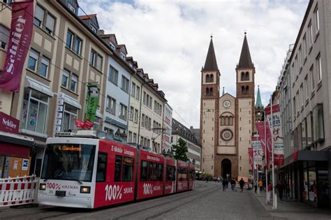 Tram On The Street Of W Rzburg With The Cathedral In The Background Editorial Stock Photo