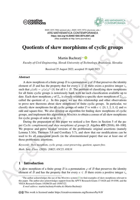 Pdf Quotients Of Skew Morphisms Of Cyclic Groups