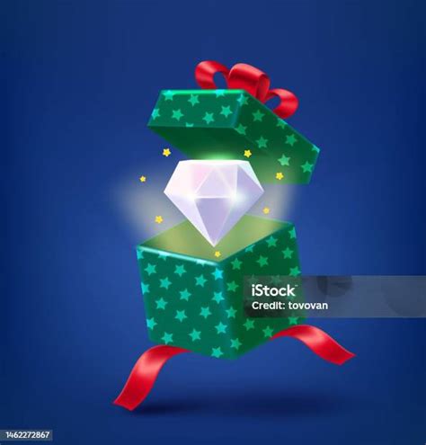 빛나는 보석 크리스탈이 있는 선물 상자를 엽니다 3d 벡터 일러스트 레이 션 3차원 형태에 대한 스톡 벡터 아트 및 기타 이미지 3차원 형태 개념 개념과 주제