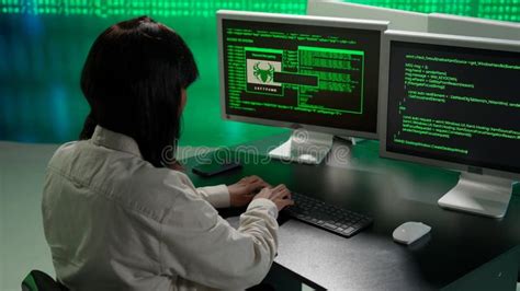It Specialist Against Big Digital Screen Back View African American