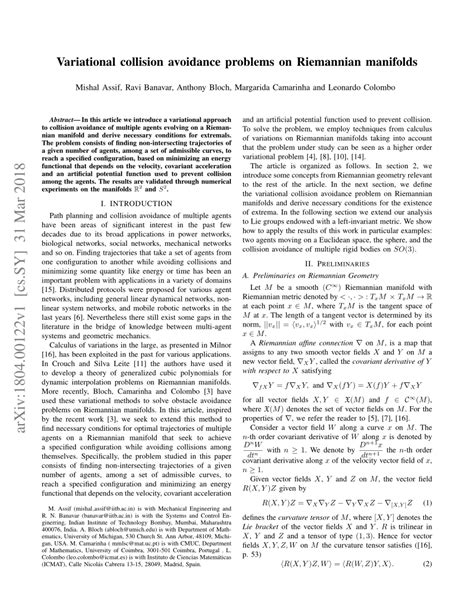 Pdf Variational Collision Avoidance Problems On Riemannian Manifolds