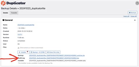 how do i read the backup build log duplicator