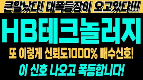 Hb테크놀러지 주가전망 긴급 속보 여의도슈퍼개미 대응전략 또 이렇게 신뢰도 1000 매수신호 이 신호 나오고