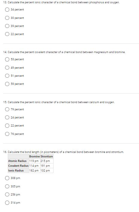Solved 13 Calculate The Percent Ionic Character Of A Chegg Com