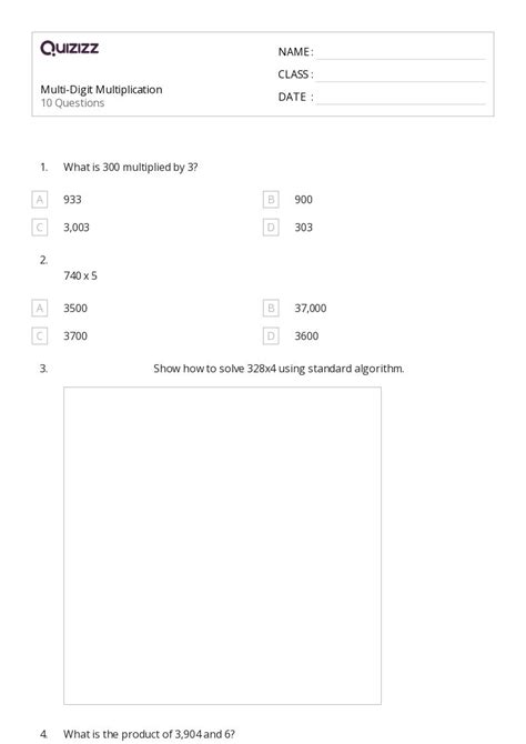 50 Multi Digit Multiplication And The Standard Algorithm Worksheets For 4th Grade On Quizizz