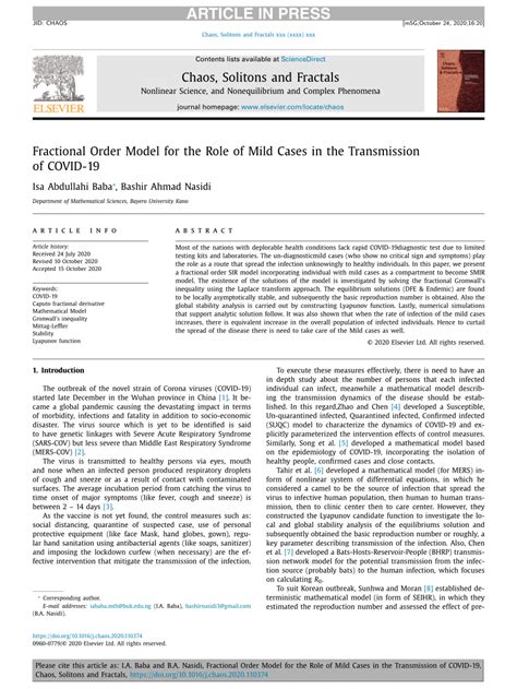 Pdf Fractional Order Model For The Role Of Mild Cases In The