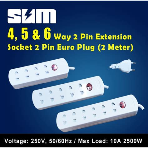 4 5 6 Way 2 Pin Extension Socket 2 Meter Shopee Singapore