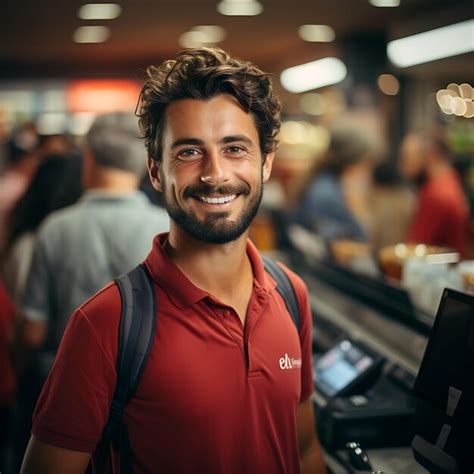 Premium Ai Image A Male Employee In A Supermarket Stands At The