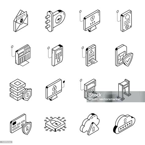 Data Protection Outline Isometric Icons Stock Illustration Download Image Now Isometric