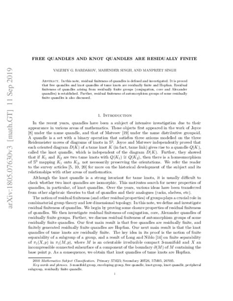 Pdf Free Quandles And Knot Quandles Are Residually Finite