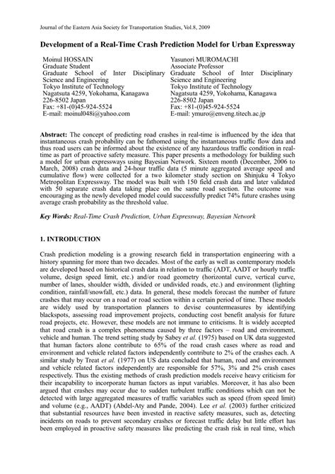 Pdf Development Of A Real Time Crash Prediction Model For Urban Expressway
