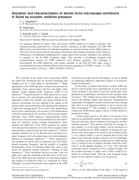 Pdf Actuation And Characterization Of Atomic Force Microscope
