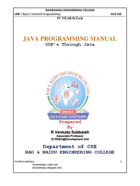 Java Programming Lab Manual R23 Pdf Java Programming Language
