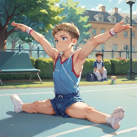 Young Boy Doing Gymnastics On The Floor And Split Legs Premium Ai