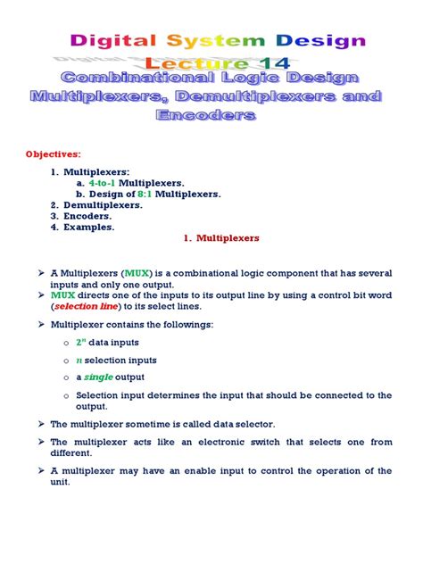 Lecture 14 Multiplexers Demultiplexers And Encoders Download Free Pdf Digital Electronics