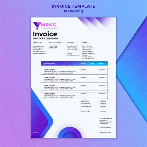 Gradient Marketing Invoice Design Template Premium Psd
