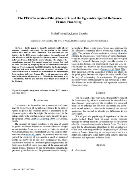 Pdf The Eeg Correlates Of The Allocentric And The Egocentric Spatial Reference Frames Processing