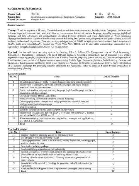 Course Outline Schedule Cse 101 Pdf Databases Application Software