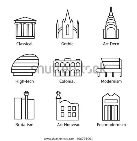 Architecture Styles Line Icons Vector Set Stock Vector Royalty Free 406791001 Shutterstock