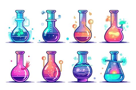 화학 벡터 설정 컬렉션 그래픽 클립 아트 디자인 평면 벡터 일러스트 레이 션 흰색 배경에 고립 프리미엄 벡터