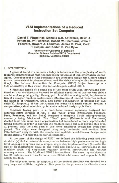 Pdf Vlsi Implementations Of A Reduced Instruction Set Computer