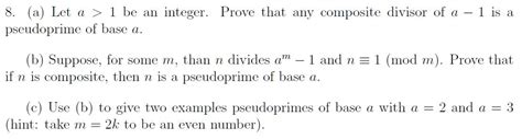 Solved 8 A Let A 1 Be An Integer Prove That Any