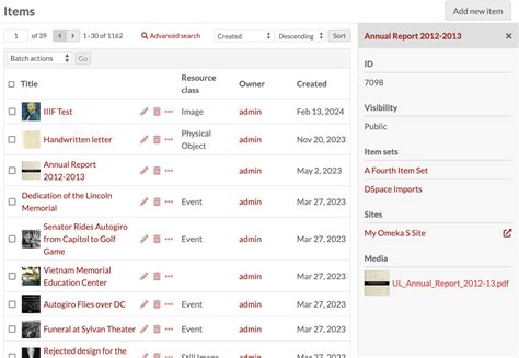 items omeka s user manual