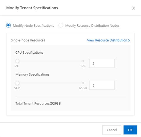 modify the resource specifications for a tenant in apsaradb for oceanbase apsaradb for