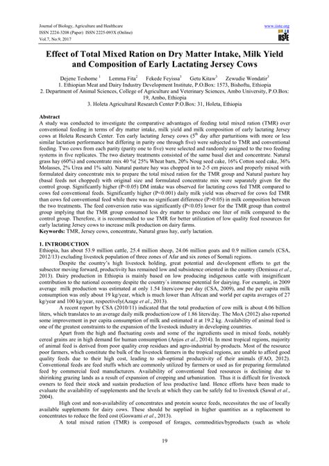 Pdf Effect Of Total Mixed Ration On Dry Matter Intake Milk Yield And Composition Of Early