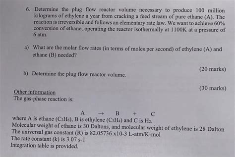 Solved Determine The Plug Flow Reactor Volume Necessary Chegg