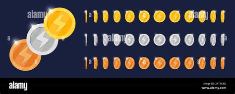 Gold Silver Bronze Coin Animation Spinning In Varied Directions For
