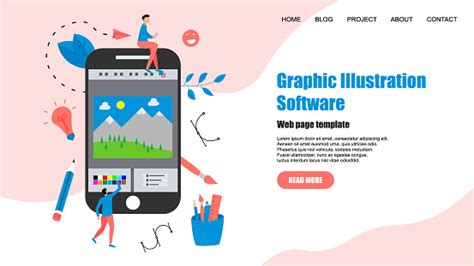 웹 페이지 템플릿입니다 창조적 인 프로젝트와 오픈 일러스트 레이션 응용 프로그램과 평면 벡터 그래픽 그리기 개념 개념에 대한