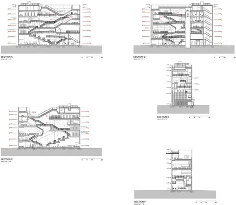 Four Diagrams Showing The Various Sections Of A Building With Stairs