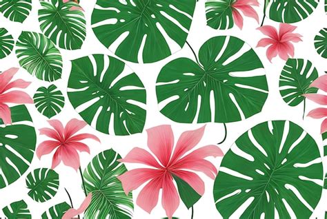 Premium Photo Tropical Leaves And Flowers On Stem Pattern