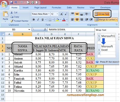 Mengatur Teks Dalam Cell Microsoft Excel 2007 Fungsi Dan Rumus Excel Lengkap