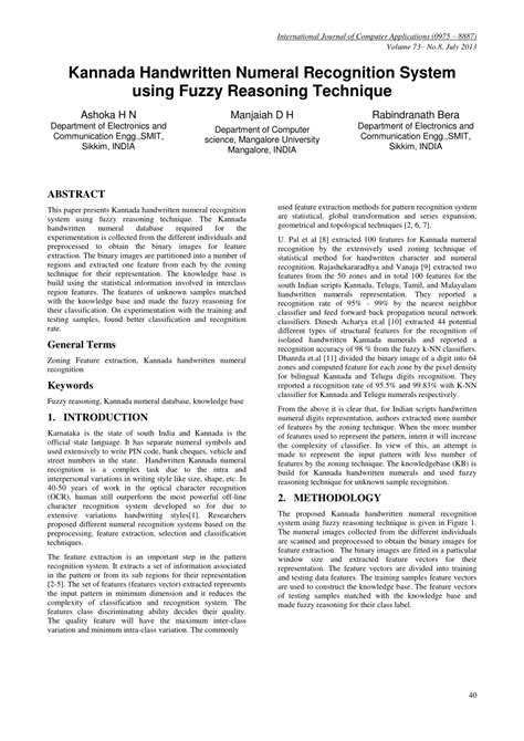 PDF Kannada Handwritten Numeral Recognition System Using Fuzzy Reasoning Technique