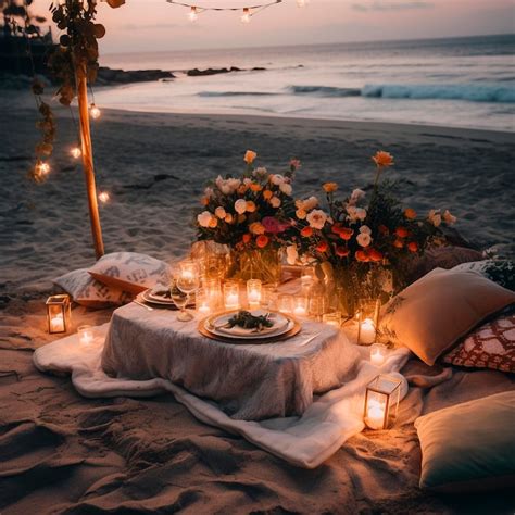 Premium Ai Image Romantic Dinner On The Beach
