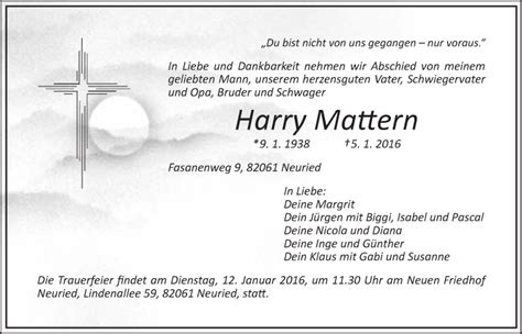 Traueranzeigen Von Harry Mattern Nordbayerischer Kurier