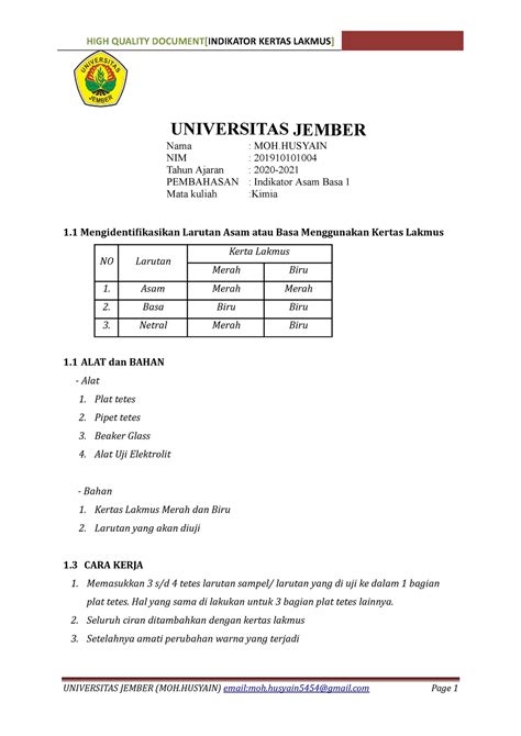 Indikator Kertas Lakmus Asam Basa Kimia Kimia Dasar Ii Unej Studocu