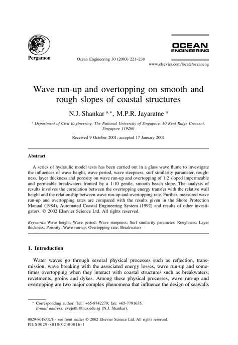 Pdf Wave Run Up And Overtopping On Smooth And Rough Slopes Of Coastal