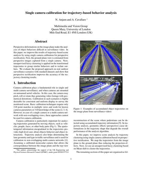 Pdf Single Camera Calibration For Trajectory Based Behavior Analysis